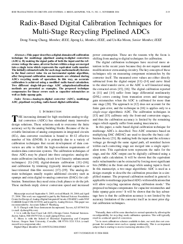 (PDF) Radix-Based Digital Calibration Techniques for Multi-Stage Recycling Pipelined ADCs