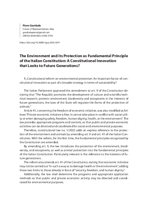 (PDF) The Environment and its Protection as Fundamental Principle of ...