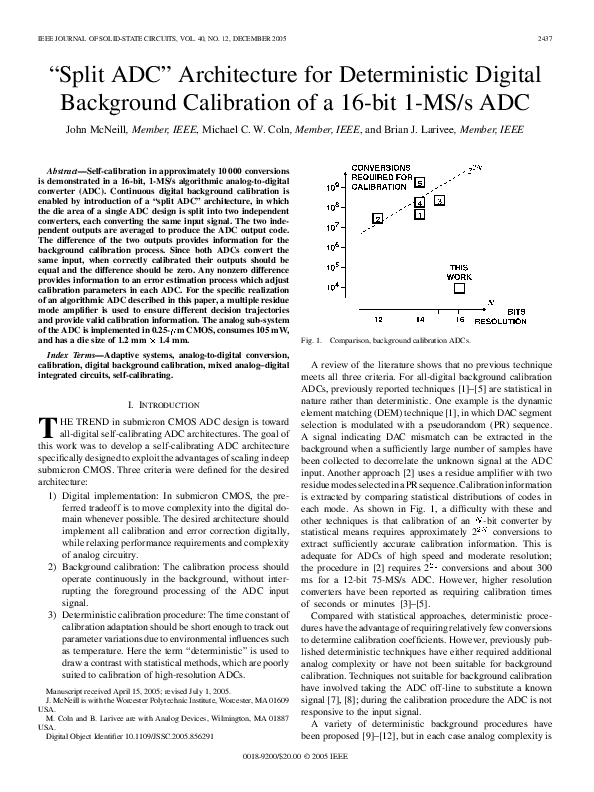 Pdf Split Adc Architecture For Deterministic Digital Background 3518