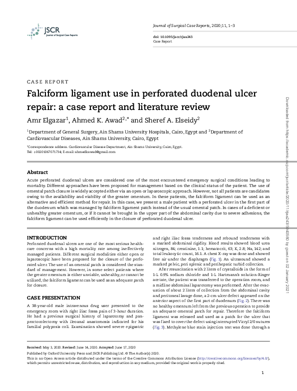 (PDF) Falciform ligament use in perforated duodenal ulcer repair: a ...