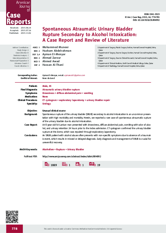 (PDF) Spontaneous Atraumatic Urinary Bladder Rupture Secondary to ...