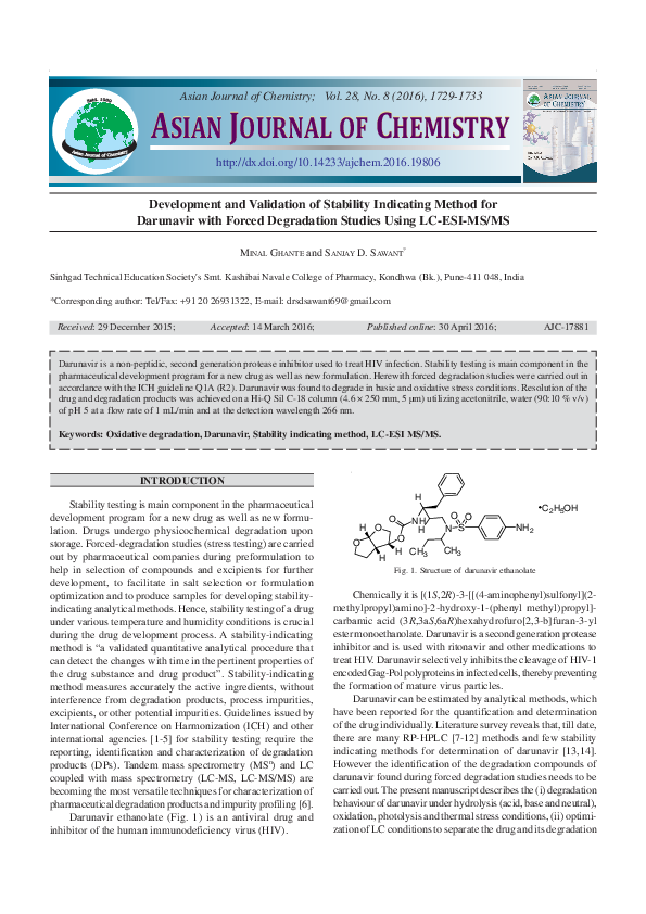 (PDF) Development and Validation of a Stability Indicating Liquid Chromatographic Method for the ...