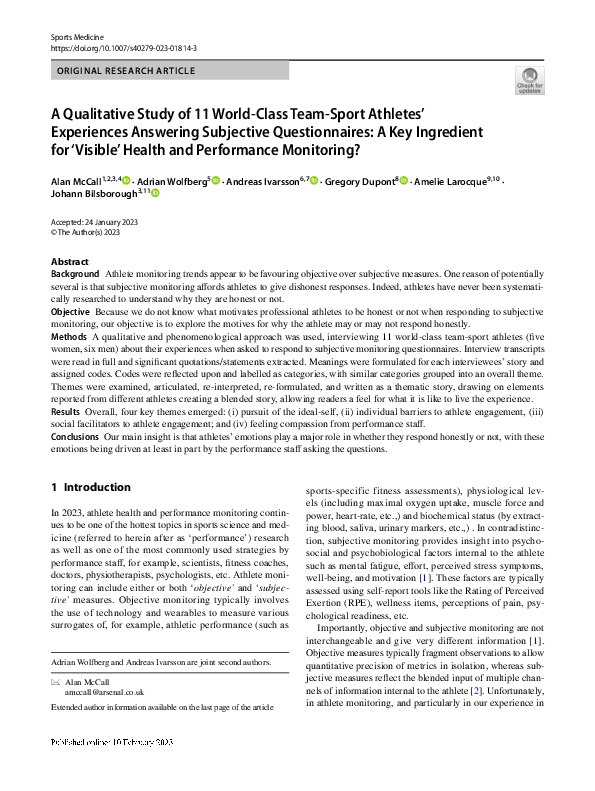(PDF) A Qualitative Study of 11 World-Class Team-Sport Athletes ...
