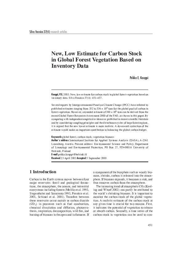 (PDF) New, low estimate for carbon stock in global forest vegetation ...