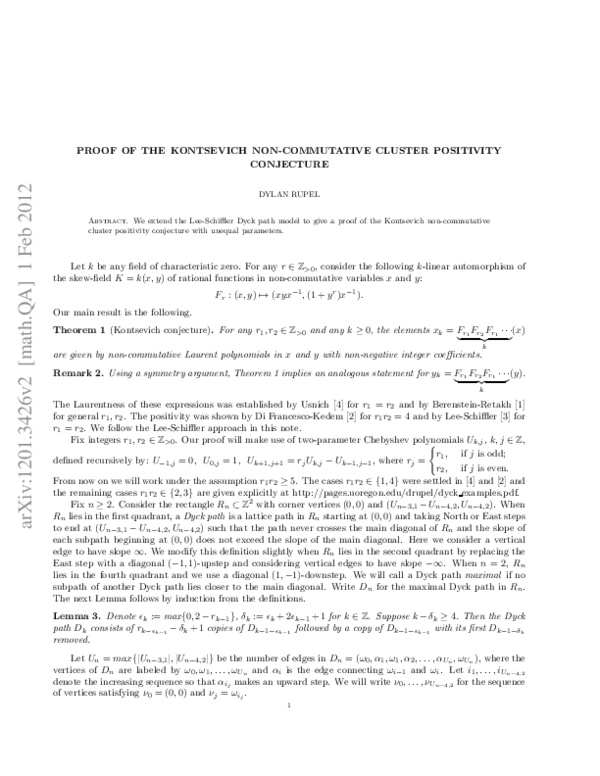 Pdf Proof Of The Kontsevich Non Commutative Cluster Positivity Conjecture