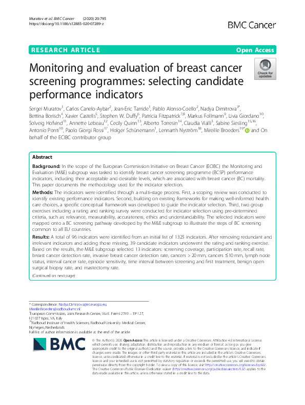 (PDF) Monitoring and evaluation of breast cancer screening programmes ...