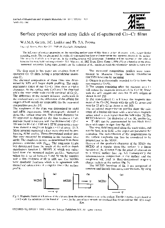 (PDF) Surface properties and stray fields of rf-sputtered Co-Cr films