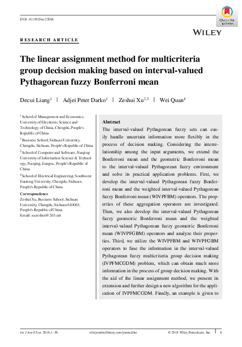 (PDF) The linear assignment method for multicriteria group decision making based on interval ...