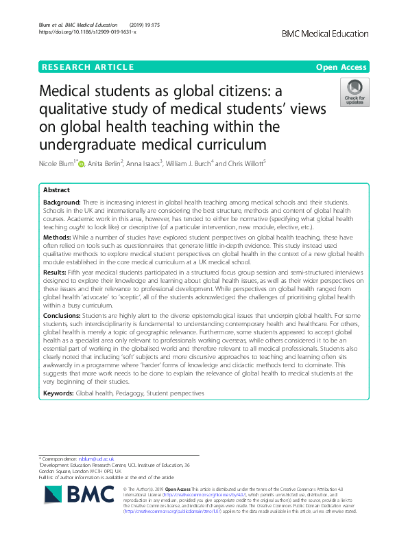 (PDF) Medical students as global citizens: a qualitative study of ...