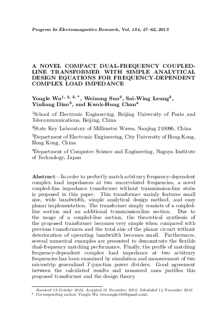 (PDF) A Novel Compact Dual-Frequency Coupled-Line Transformer with ...
