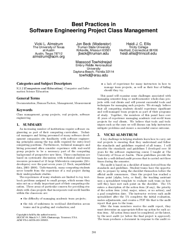 (PDF) Best practices in software engineering project class management