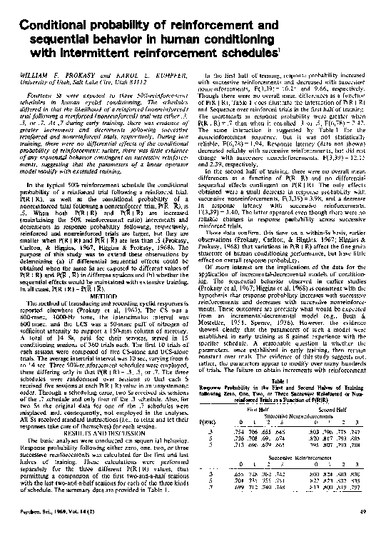 (PDF) Conditional probability of reinforcement and sequential behavior in human conditioning ...