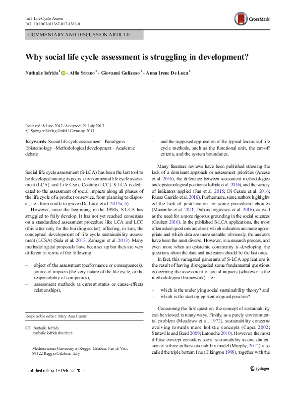 (PDF) Is social life cycle assessment really struggling in development ...