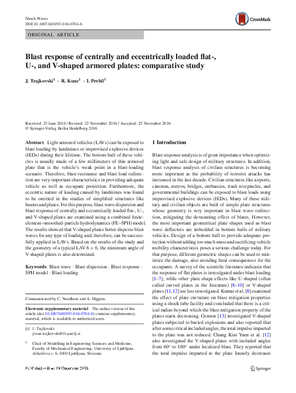(PDF) Blast response of centrally and eccentrically loaded flat-, U-, and V-shaped armored ...