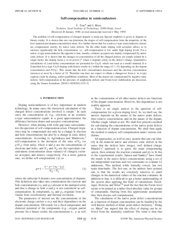 (PDF) Self-compensation in semiconductors