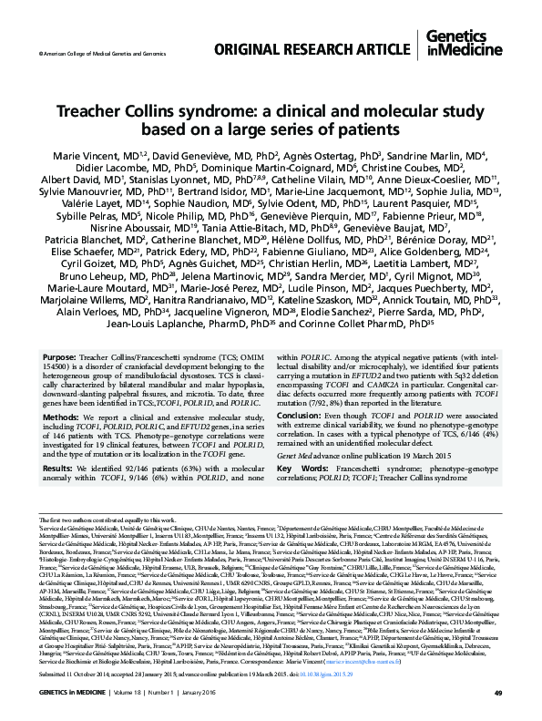 (PDF) Treacher Collins syndrome: a clinical and molecular study based ...