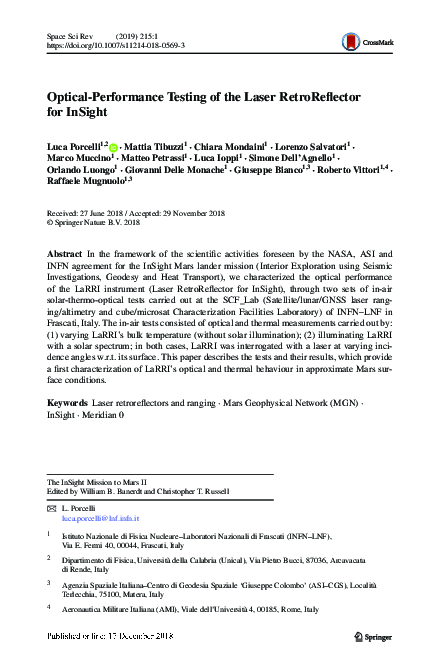 (PDF) Optical-Performance Testing of the Laser RetroReflector for InSight