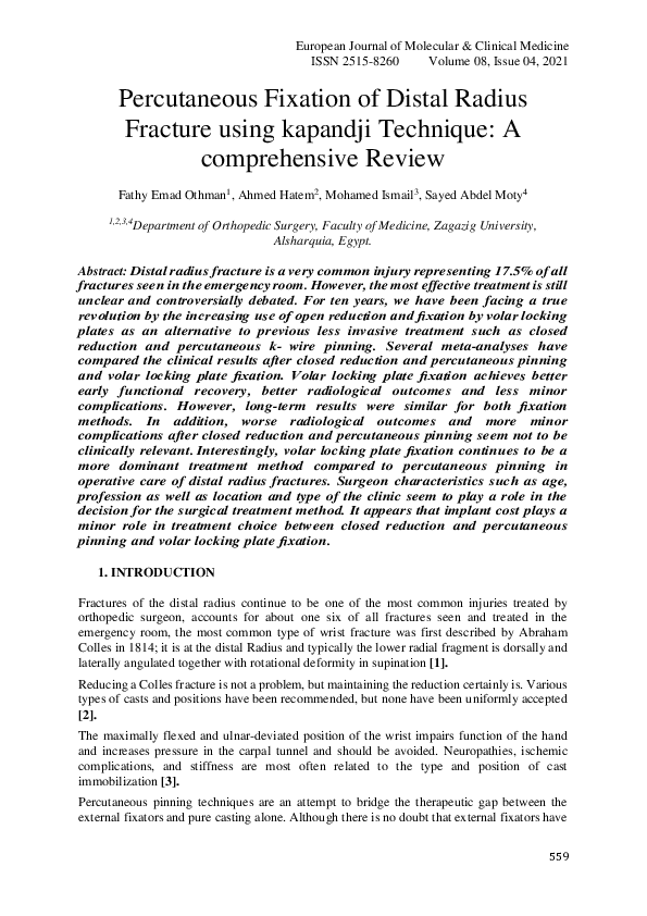 (PDF) Percutaneous Fixation of Distal Radius Fracture using kapandji ...