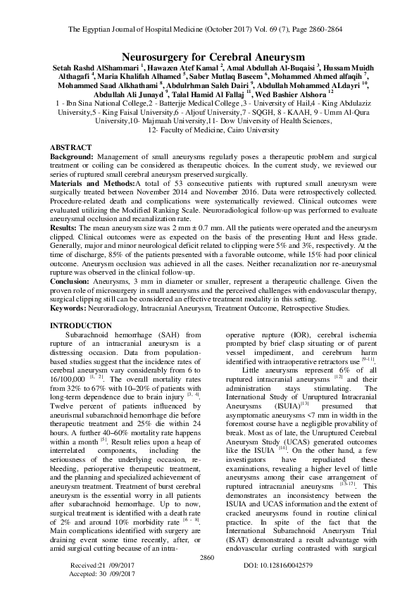 (PDF) Neurosurgery for Cerebral Aneurysm