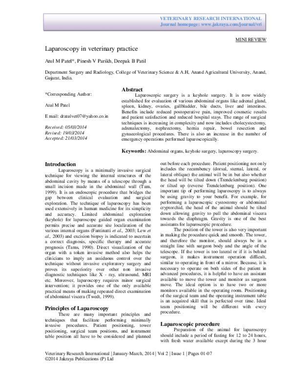 (PDF) Laparoscopy in veterinary practice
