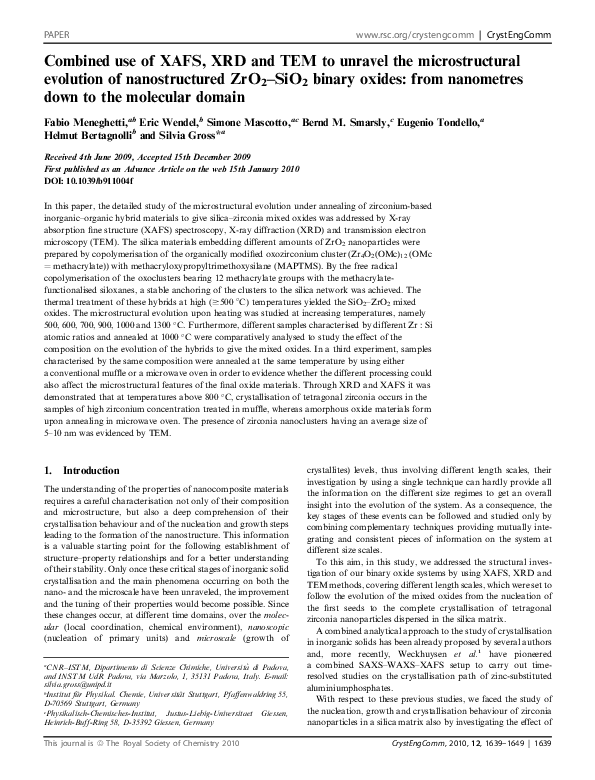 (PDF) Combined use of XAFS, XRD and TEM to unravel the microstructural ...