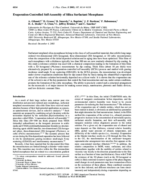 (PDF) Evaporation-Controlled Self-Assembly of Silica Surfactant Mesophases