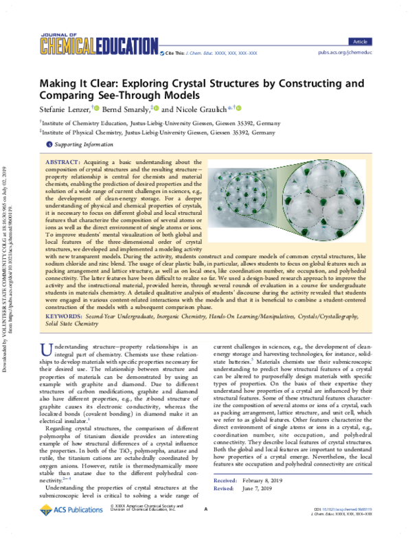 (PDF) Making It Clear: Exploring Crystal Structures by Constructing and ...