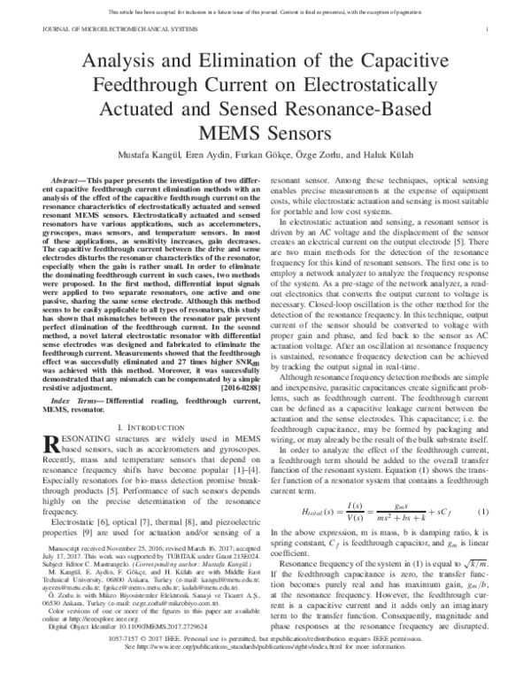 (PDF) Analysis and Elimination of the Capacitive Feedthrough Current on Electrostatically ...