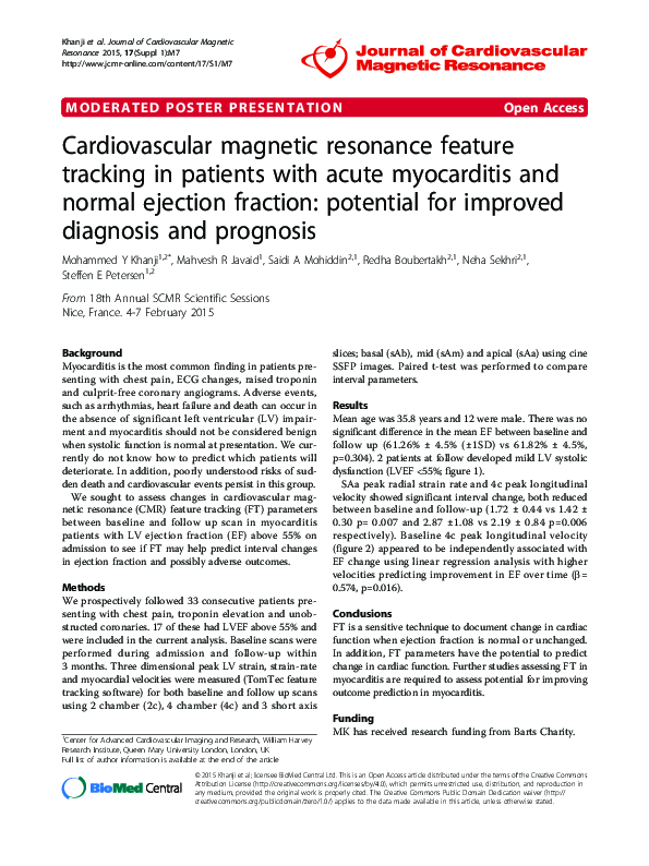 (PDF) Cardiovascular magnetic resonance feature tracking in patients with acute myocarditis and ...