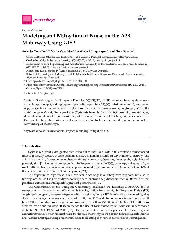 (PDF) Modeling and Mitigation of Noise on the A23 Motorway Using GIS | Victor Manuel Pissarra ...