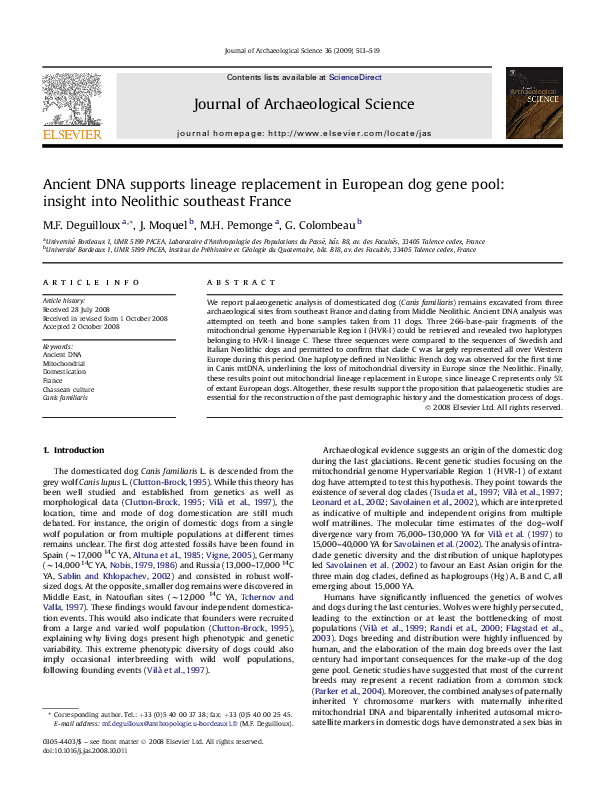 (PDF) Ancient DNA supports lineage replacement in European dog gene ...