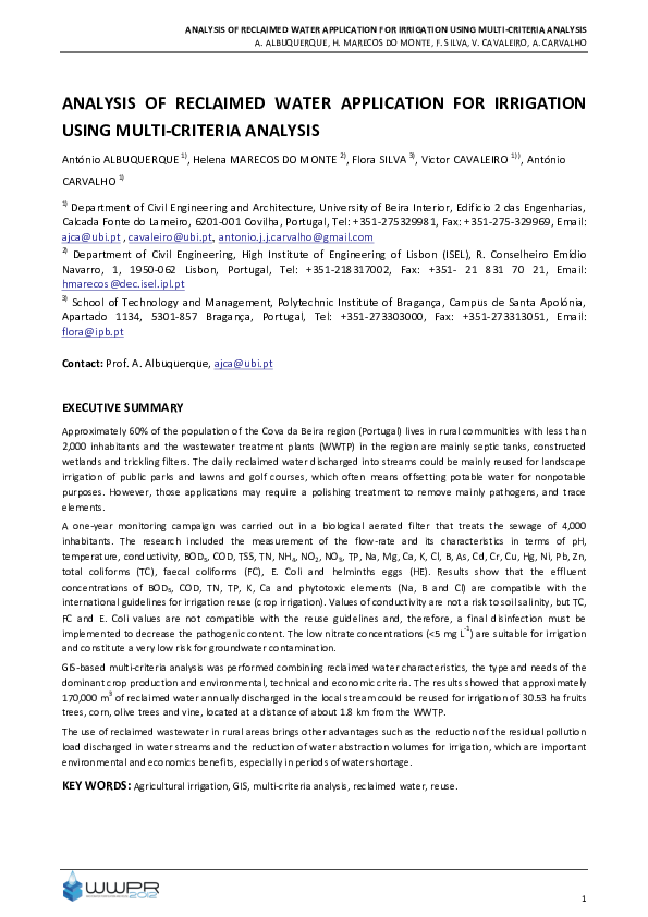 (PDF) Analysis of reclaimed water application for irrigation using ...