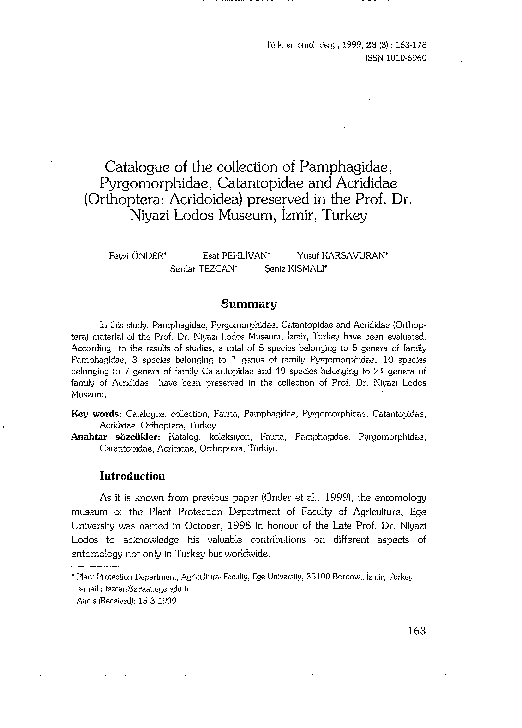 (PDF) Catalogue of the collection of Pamphagidae, Pyrgomorphidae ...