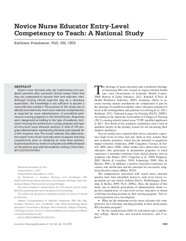 (PDF) Novice nurse educator entry-level competency to teach: a national ...