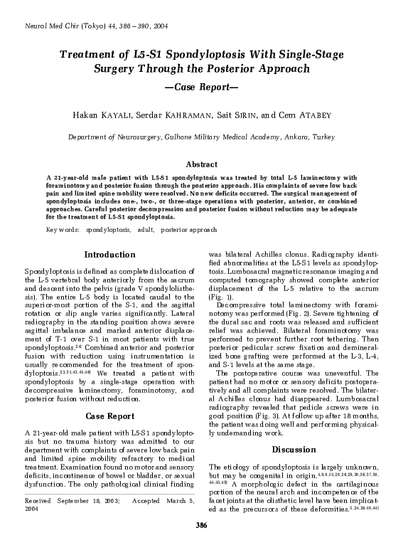 (PDF) Treatment of L5-S1 Spondyloptosis With Single-Stage Surgery ...