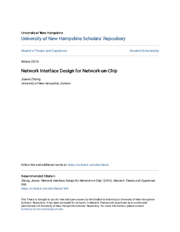 (PDF) Network Interface Design for Network-on-Chip
