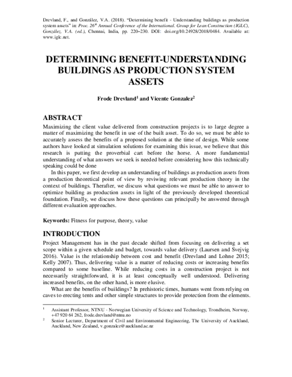 (PDF) Determining Benefit - Understanding Buildings as Production ...