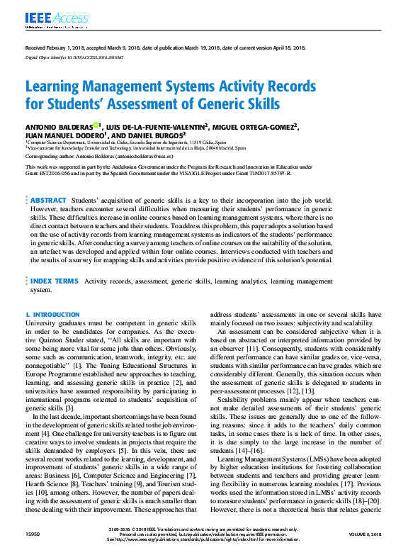 (PDF) Learning Management Systems Activity Records for Students’ Assessment of Generic Skills