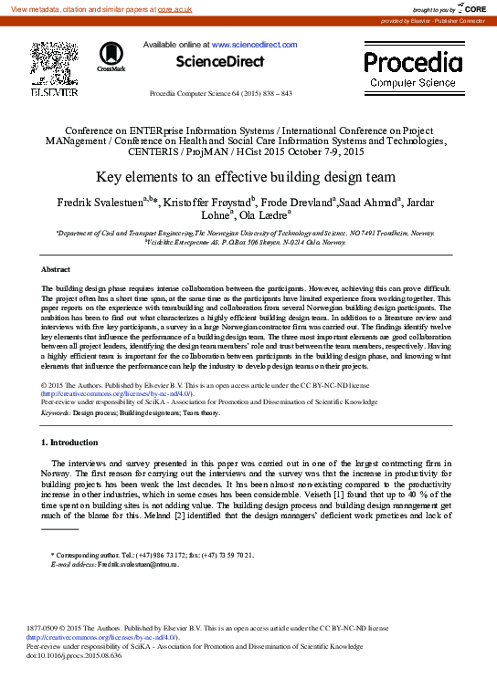 (PDF) Key Elements to an Effective Building Design Team