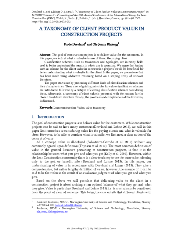(PDF) Client Value Taxonomy in Construction Projects