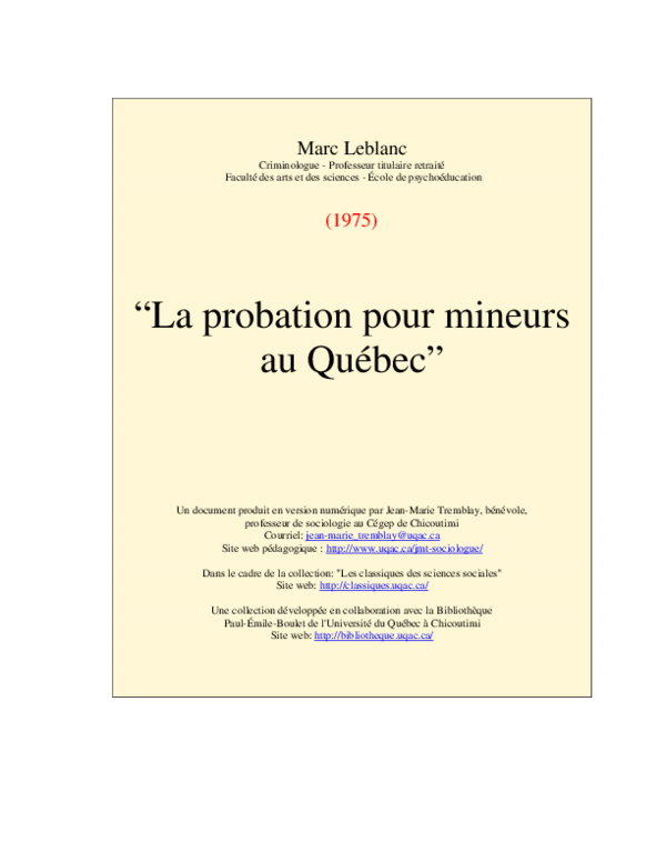 (PDF) probation pour mineurs au Québec