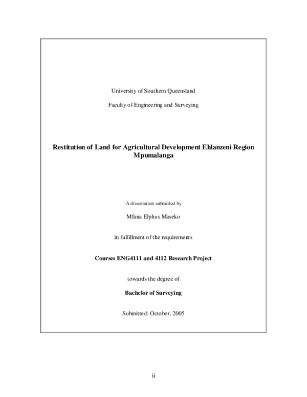 (PDF) Restitution of land for agricultural development Ehlanzeni region ...