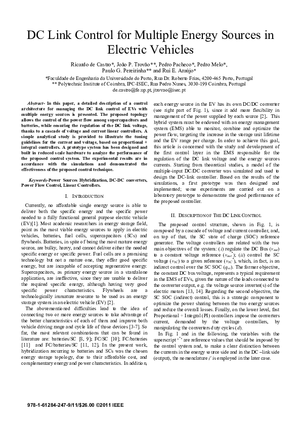 (PDF) DC link control for multiple energy sources in electric vehicles