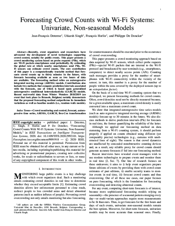 (PDF) Forecasting Crowd Counts With Wi-Fi Systems: Univariate, Non ...