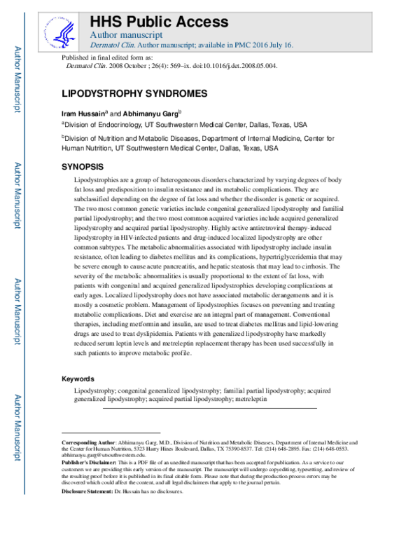 (PDF) Lipodystrophy Syndromes