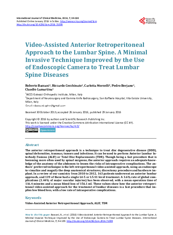 (PDF) Video-Assisted Anterior Retroperitoneal Approach to the Lumbar ...