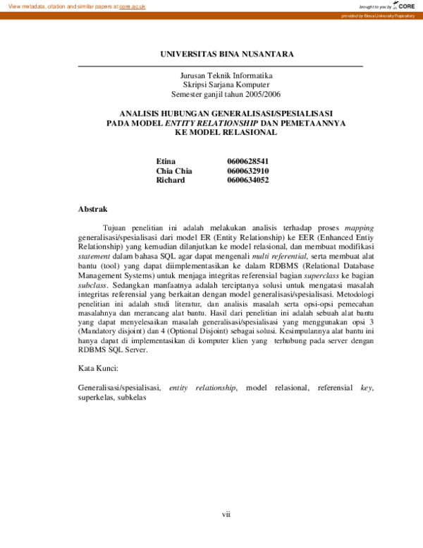 (PDF) Analisis Hubungan Generalisasi/Spesialisasi Pada Model Entity ...
