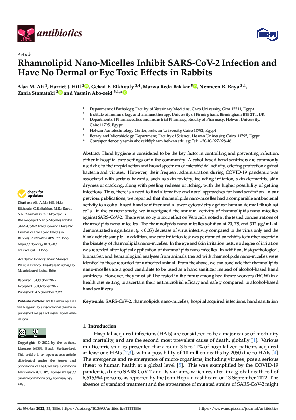 (PDF) Rhamnolipid Nano-Micelles Inhibit SARS-CoV-2 Infection and Have ...