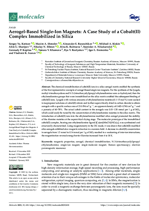 (PDF) Aerogel-Based Single-Ion Magnets: A Case Study of a Cobalt(II ...