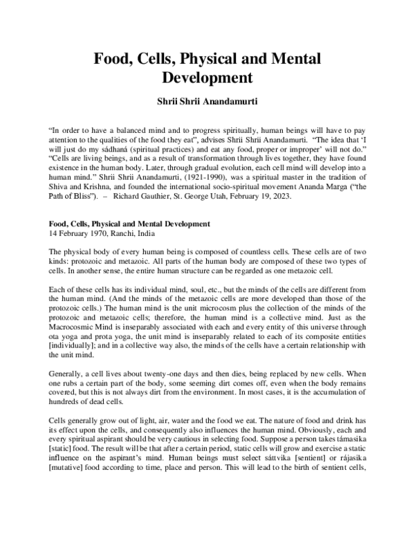 (PDF) Food, Cells, Physical and Mental Development